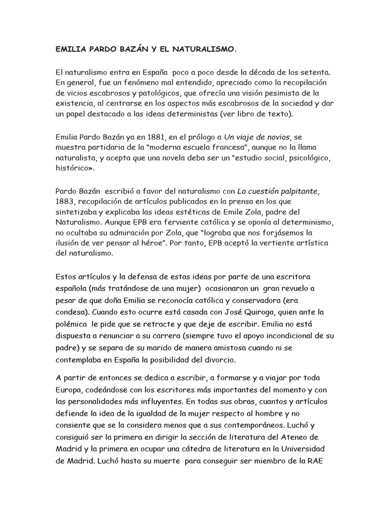 Emilia Pardo Bazán y El Naturalismo | PDF