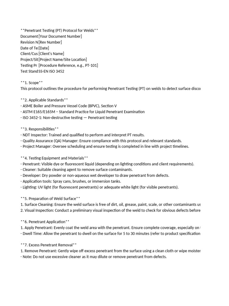 Complete PT Protocol For Welds | PDF | Materials | Mechanical Engineering