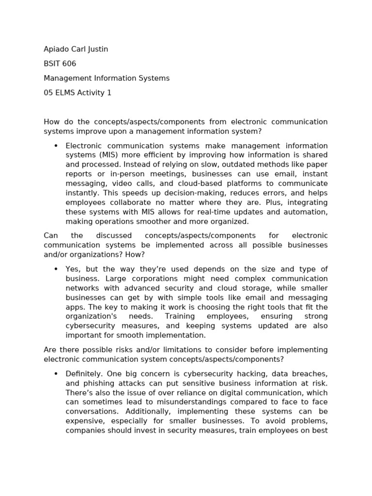 Enhancing MIS with Electronic Communication | PDF