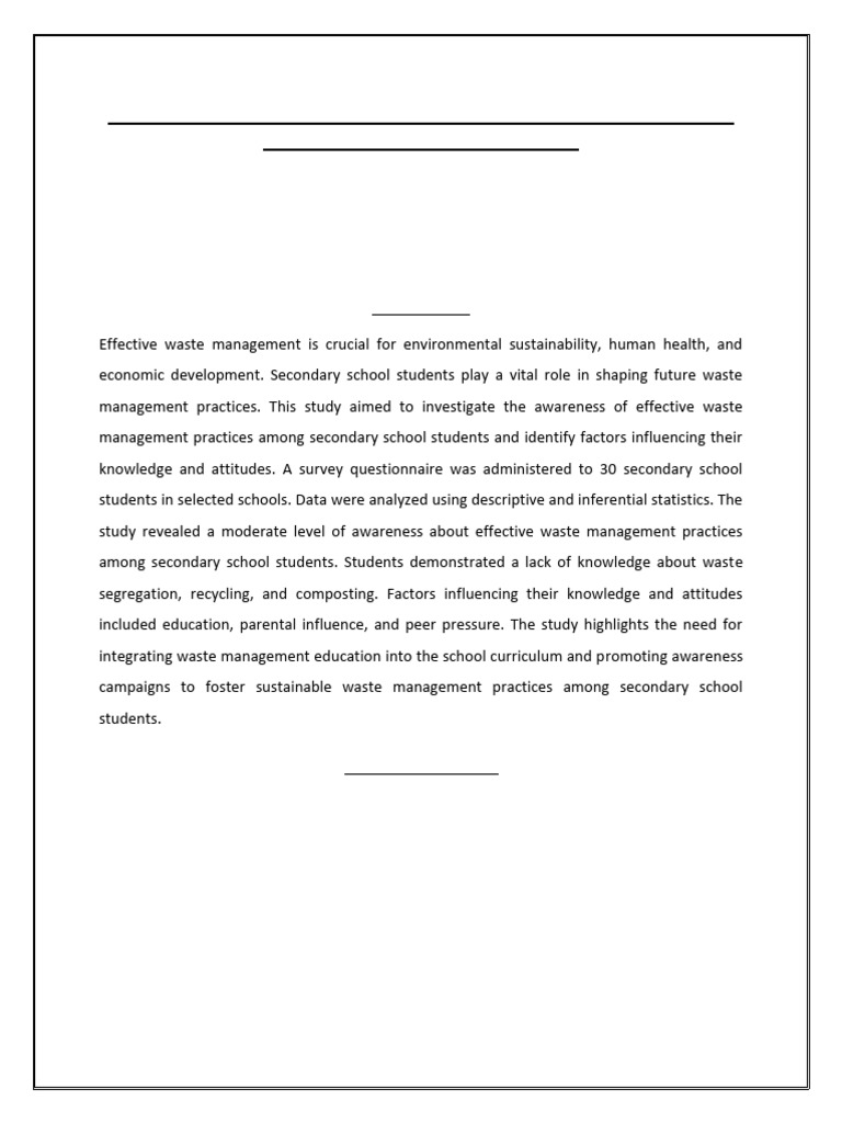 Waste Management Awareness in Students | PDF | Waste Management ...
