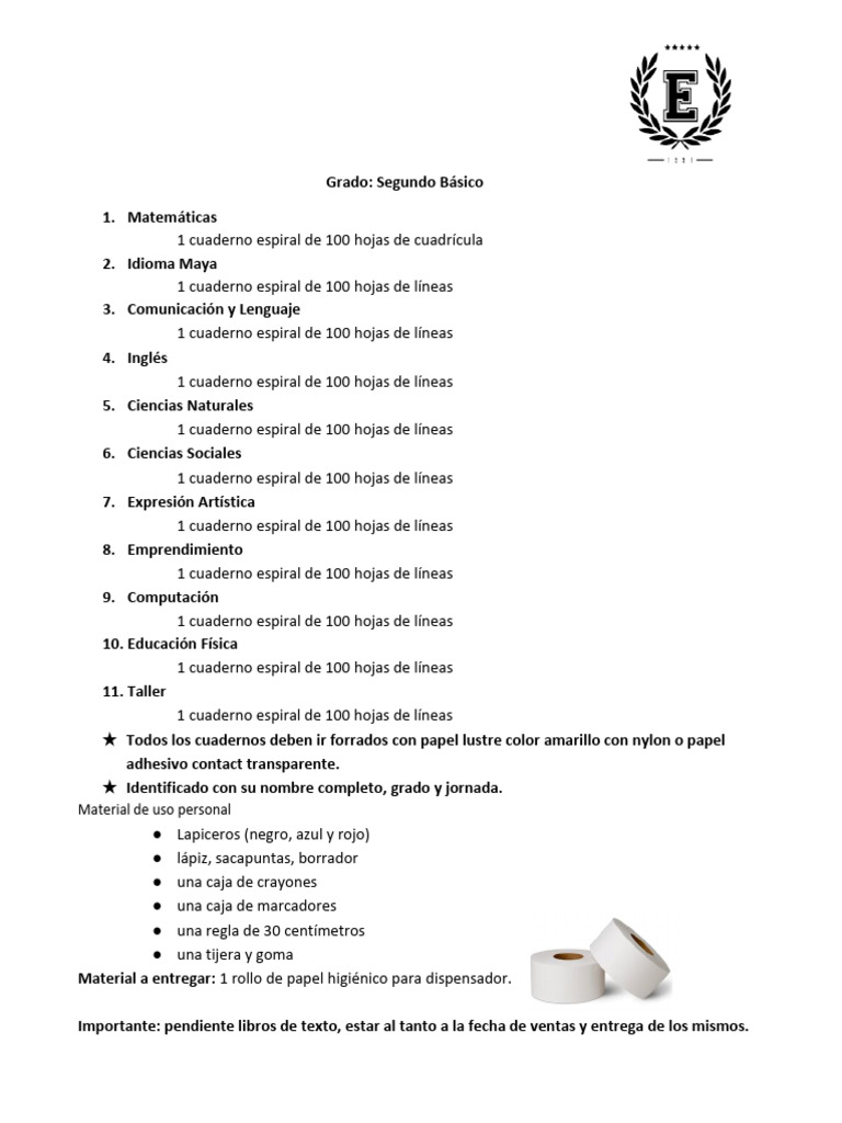 Útiles Escolares Segundo Básico 2025 | PDF