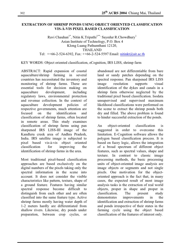 Extraction Of Shrimp Ponds Using Object Oriented Classification Vis A