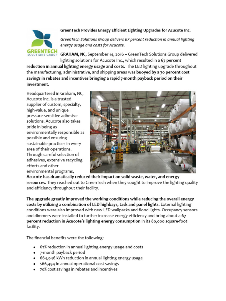 Acucote's 67% Lighting Energy Savings | PDF | Environmental Technology ...