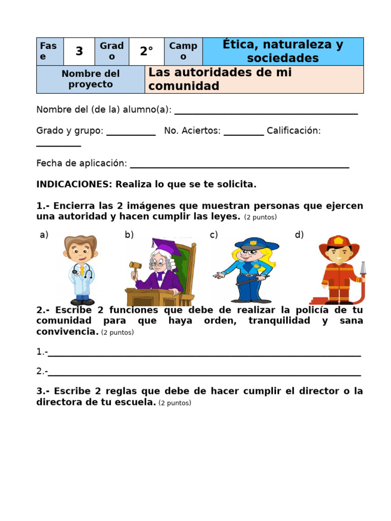 2do Grado Enero - Examen 07 Las Autoridades de Mi Comunidad (2024-2025) | PDF