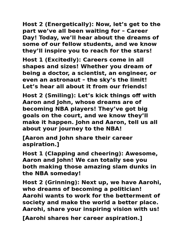 Compeering Script For Grade 6A Career Day Assembly1 | PDF