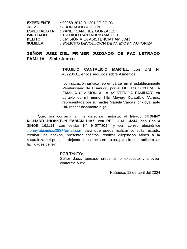 Autorizo Trujilio Cantalicio | PDF