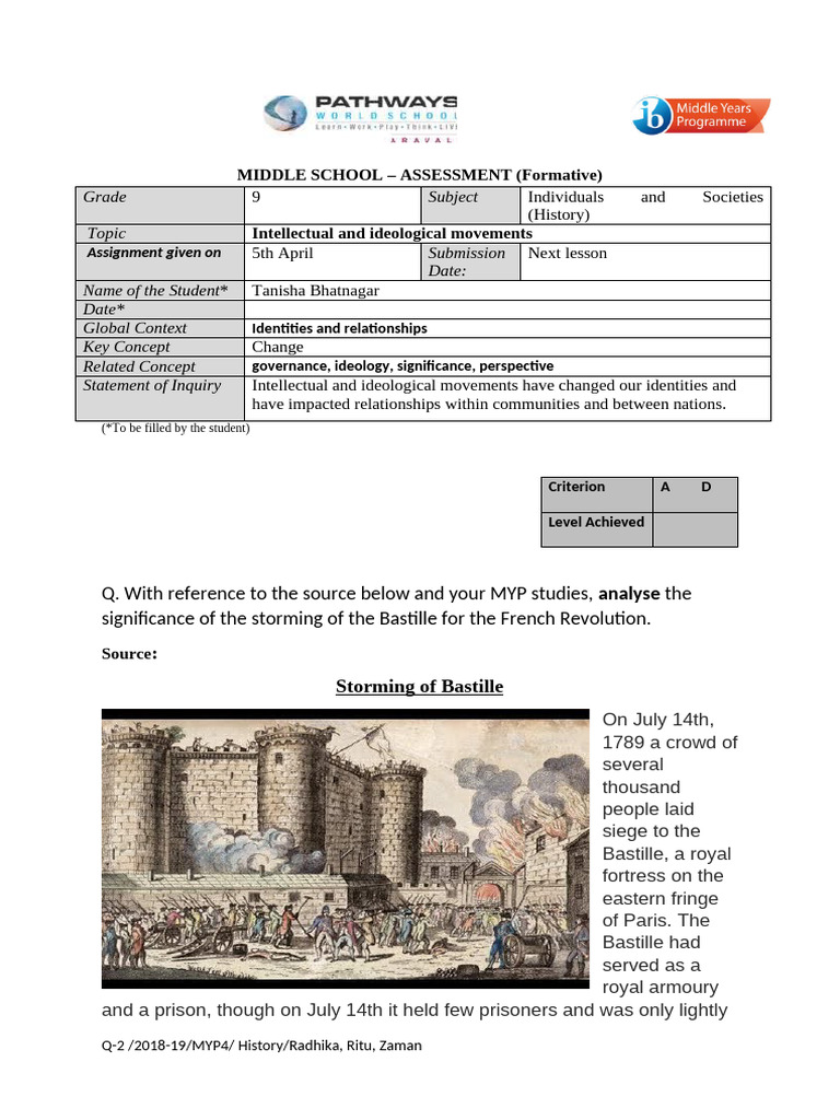 Storming of the Bastille assignment | PDF | Cognition | Liberal Arts ...