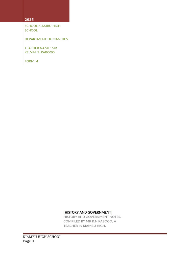 FORM 4 HISTORY NOTES - Kiambu High School | PDF | Kenya