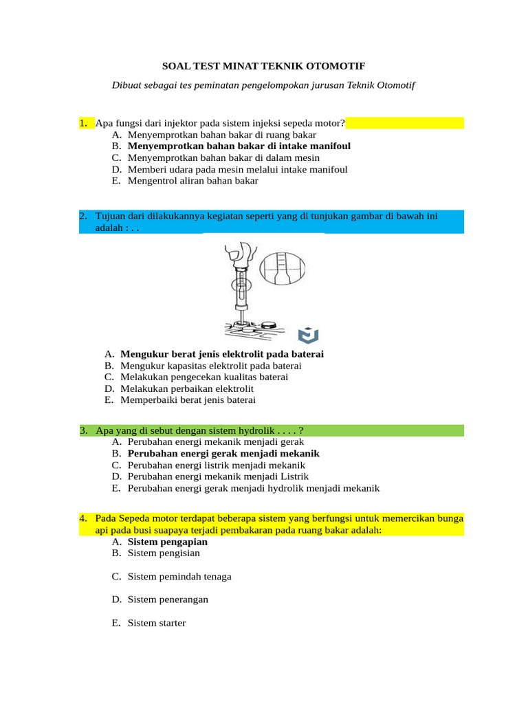 Soal Tes Minat Teknik Otomotif | PDF