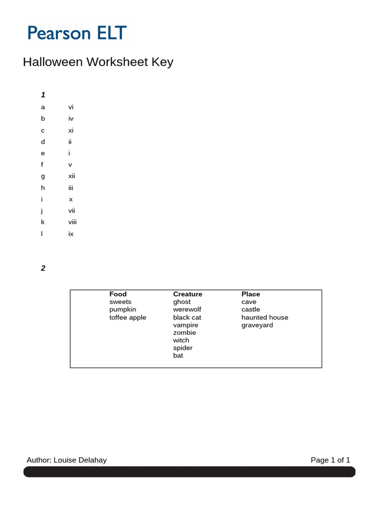 Halloween Worksheet Answer Key | PDF