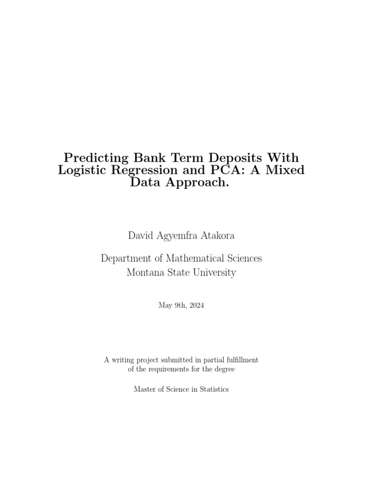 Predicting Bank Term Deposits With Logistic Regression and PCA - A Mixed Data Approach | PDF ...