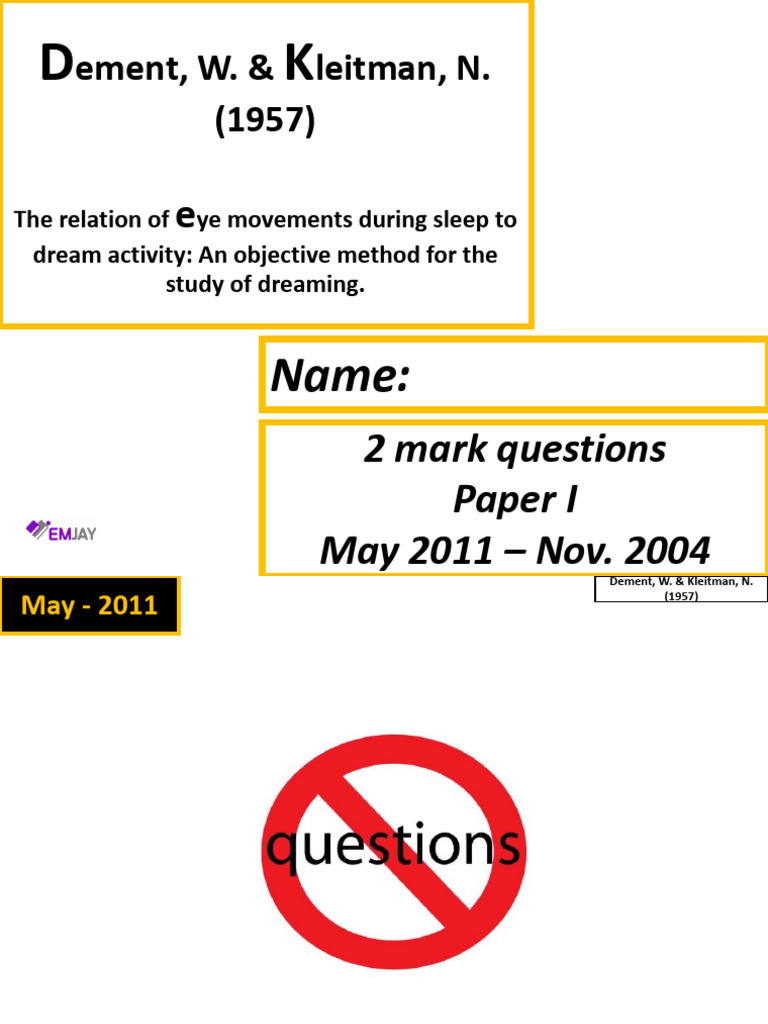 Dement and Kleitman (Pre 2011 Topical PP) | PDF