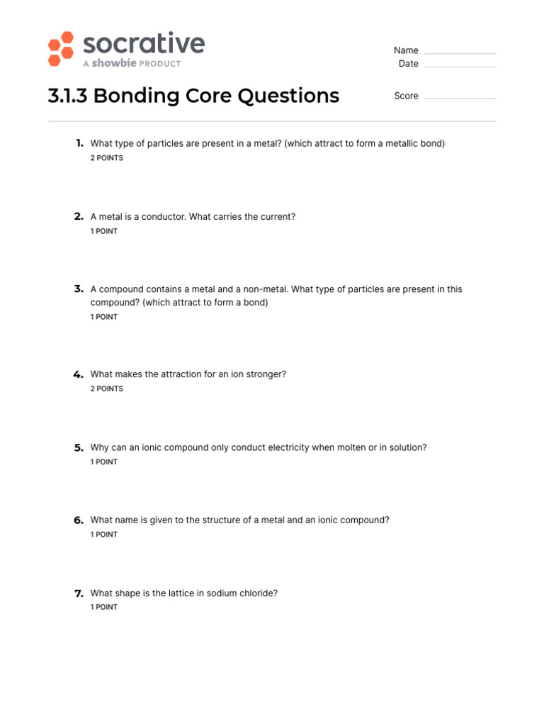Core Questions on Bonding Types | PDF | Chemical Bond | Chemical Compounds