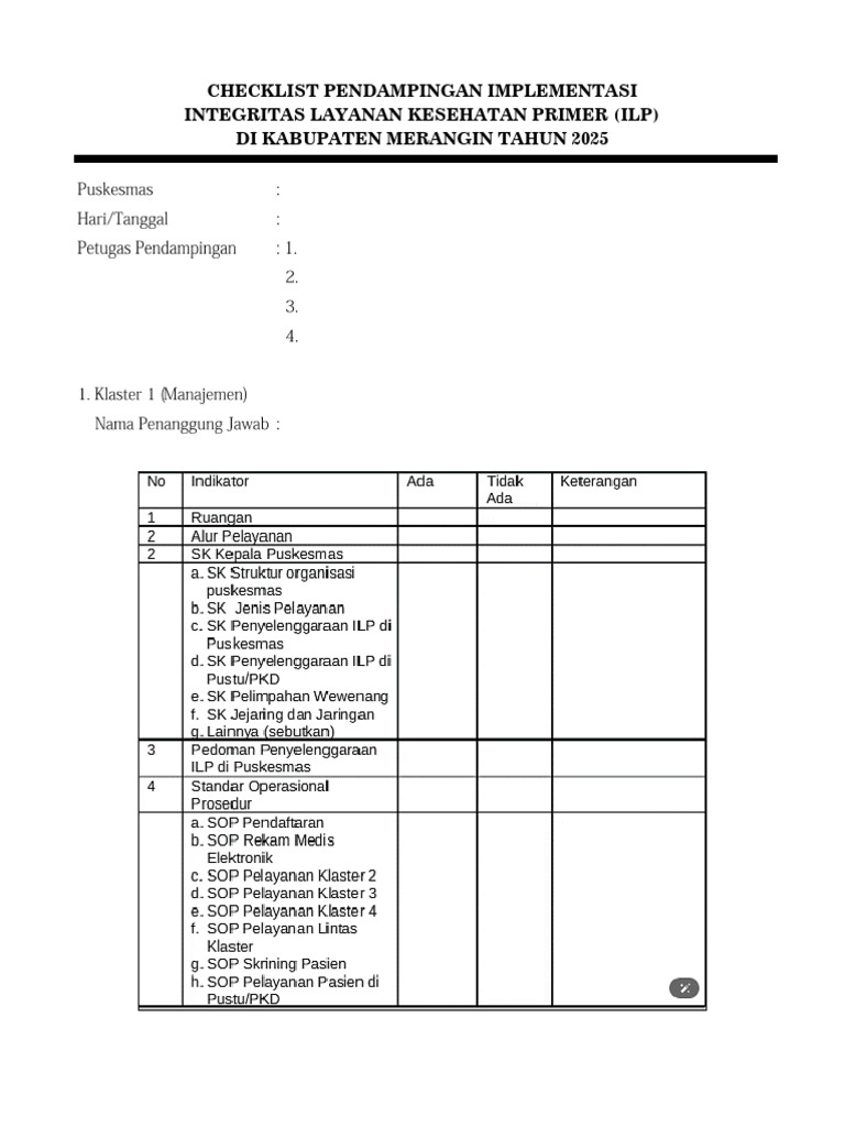 Checklist Implementasi ILP Merangin 2025 | PDF
