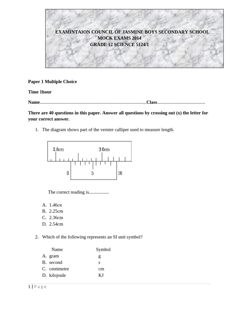 Mock Science Paper 1 2014 | PDF | Atoms | Ion