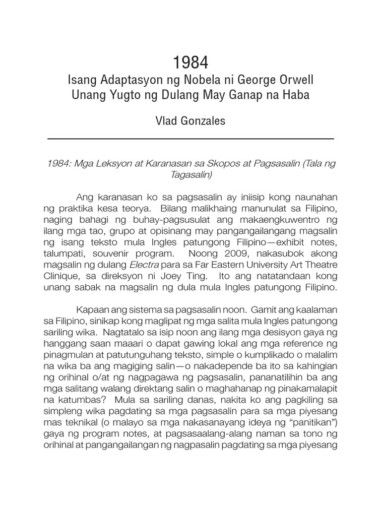Isang Adaptasyon NG Nobela Ni George Orwell Unang Yugto NG Dulang May ...