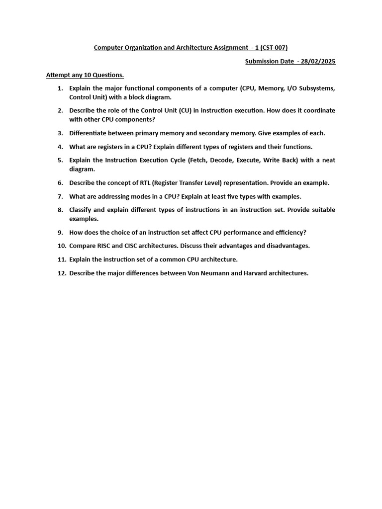 Computer Organization and Architecture Assignment 1 | PDF