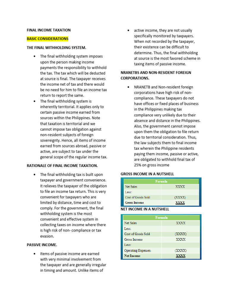 FINAL INCOME TAXATION Part 1 and 2 | PDF | Dividend | Taxes