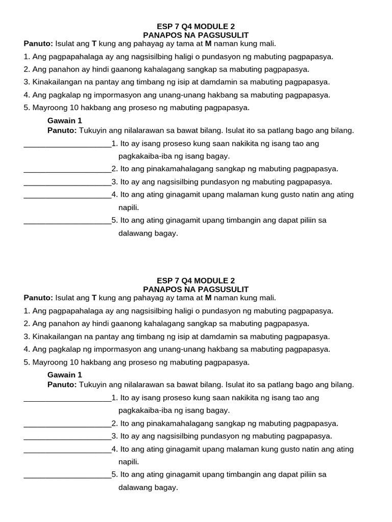 Esp 7 Q4 Module 2 | PDF