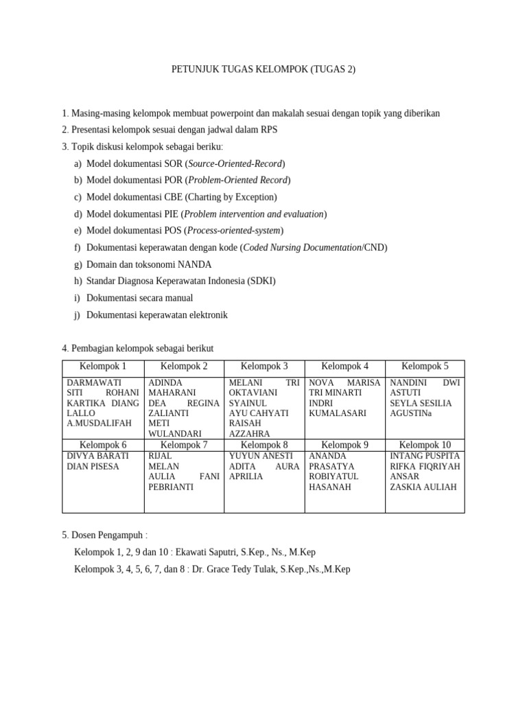 Petunjuk Tugas Kelompok Kelas 2a 2024 Ganjil | PDF
