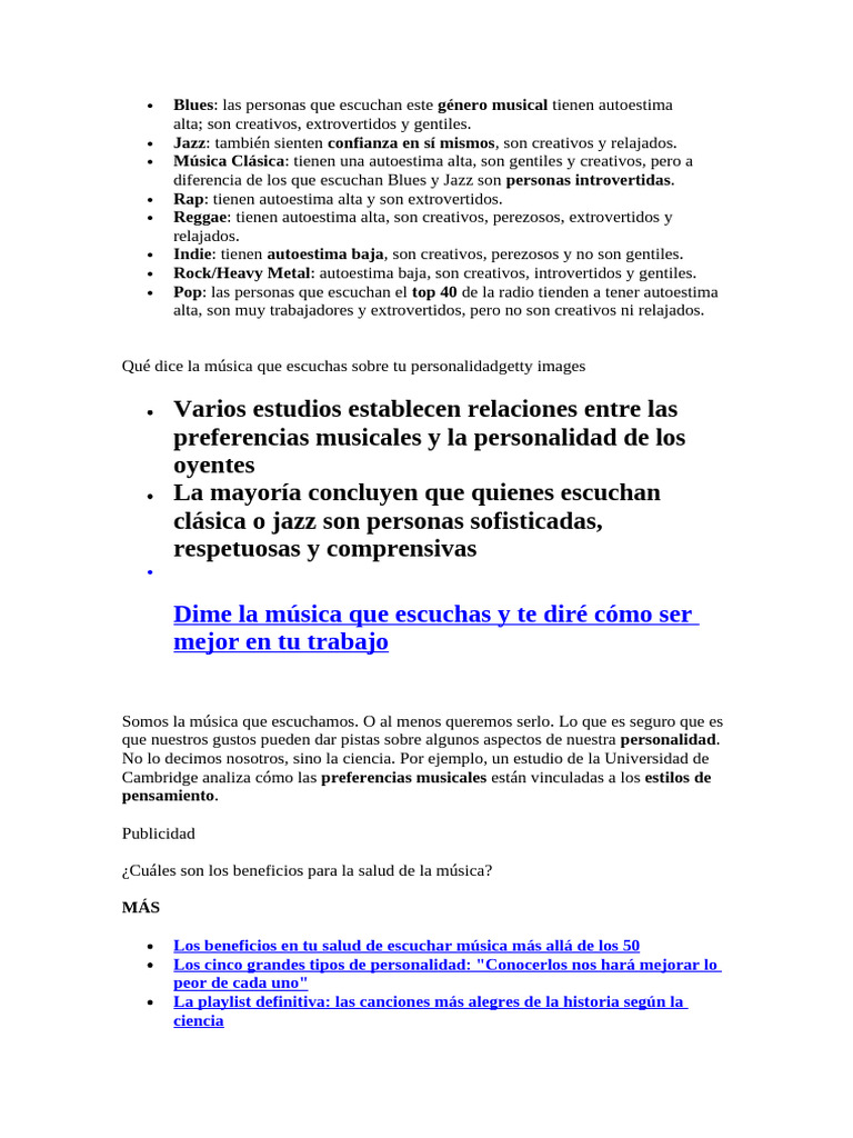 Segun Miusica Eres ... 1 | PDF | Autoestima | Musica Popular