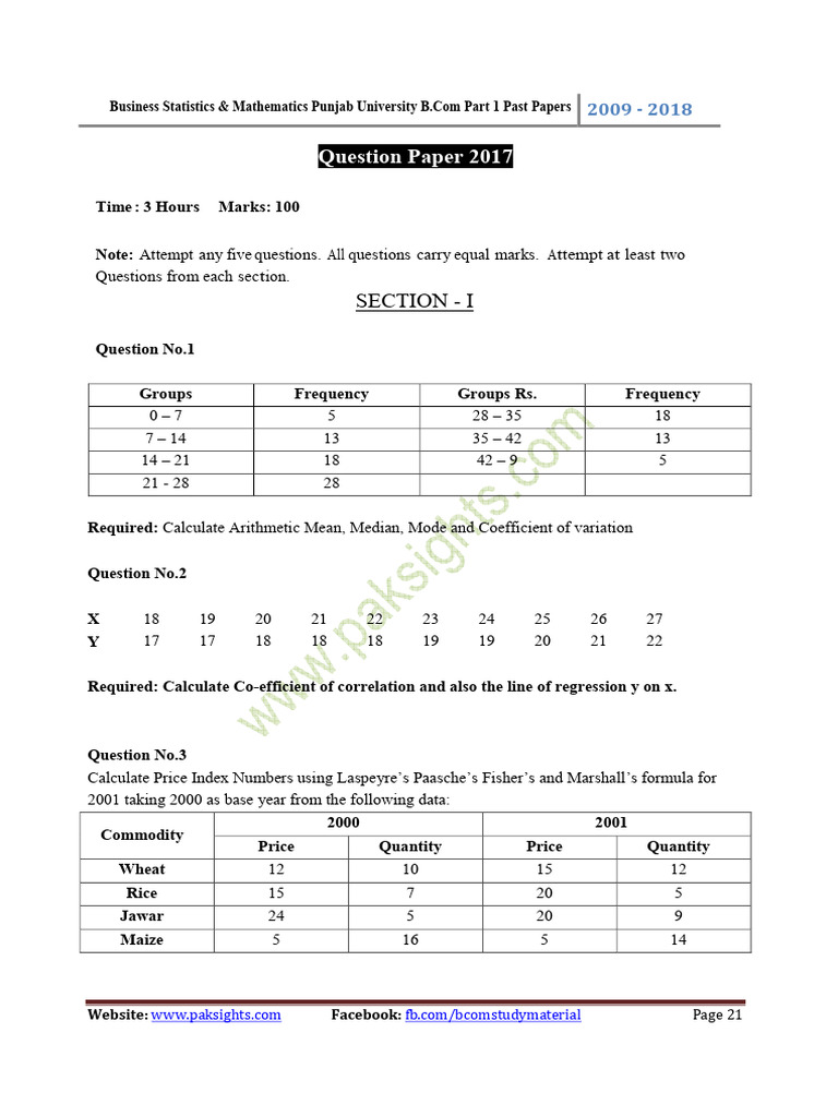 business_statistics_and_mathematics_past_paper_2017 - converted | PDF ...
