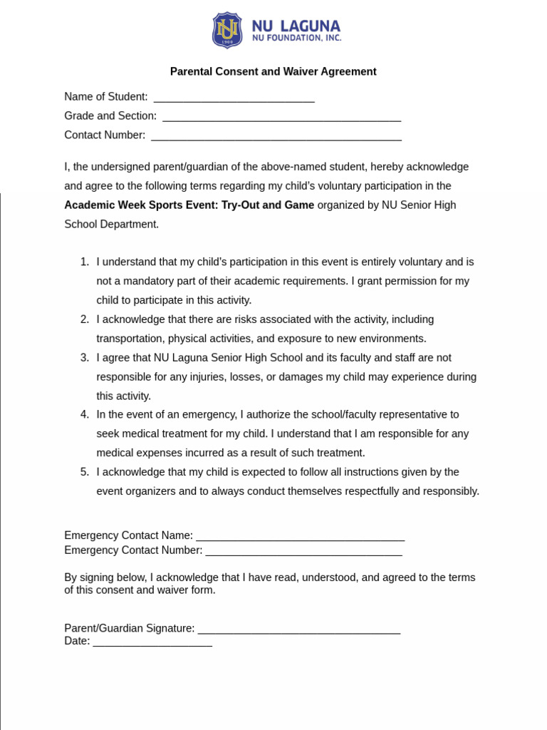 Waiver 2020 Consent 20 Forms 20 Sports 20 Event | PDF