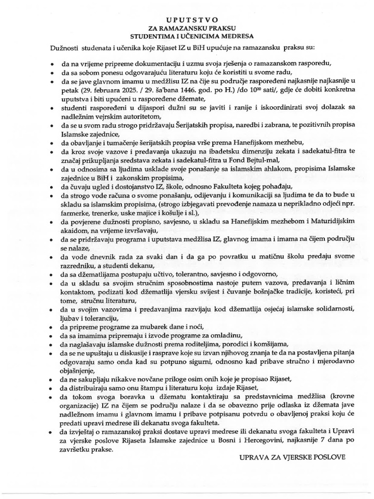 Uputstvo Za Ramazansku Praksu | PDF