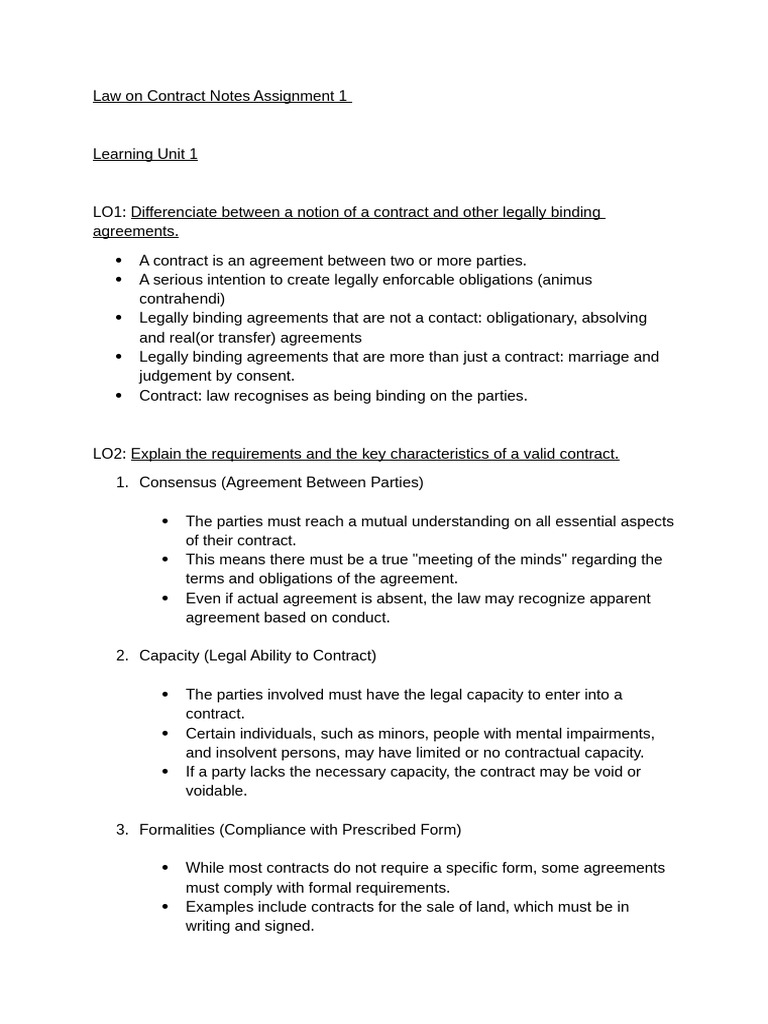 Law On Contract Notes | PDF | Offer And Acceptance | Law Of Obligations