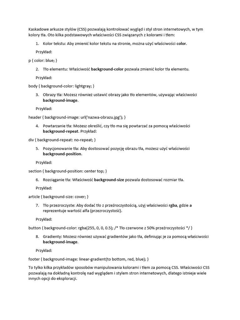 CSS Tło I Kolory | PDF
