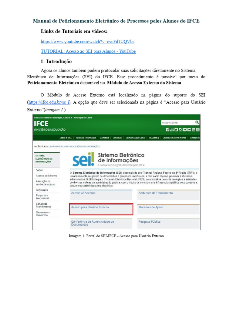 Tutorial SEI Aluno | PDF | Janela (informática) | Caixa alta e caixa baixa