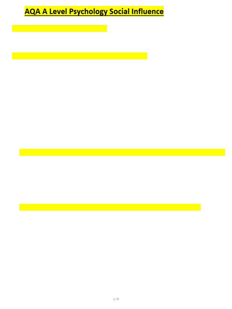 AQA A Level Psychology Social Influence | PDF | Conformity | Social ...