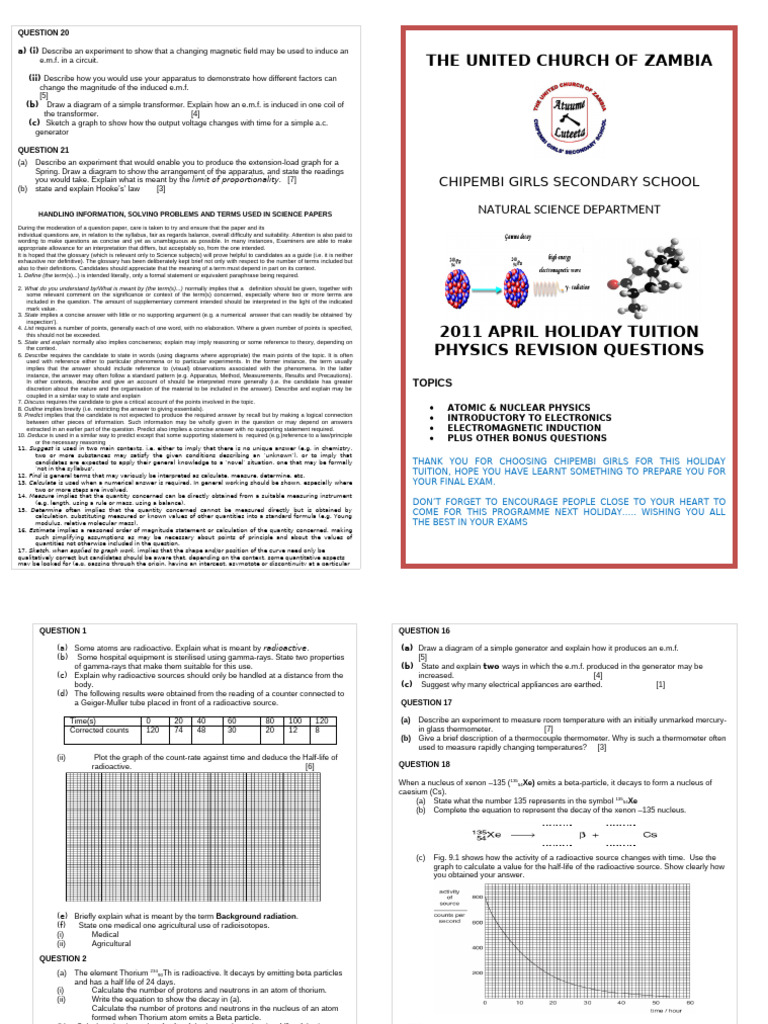 Physics Holiday Tuition Booklet | PDF | Radioactive Decay | Transformer