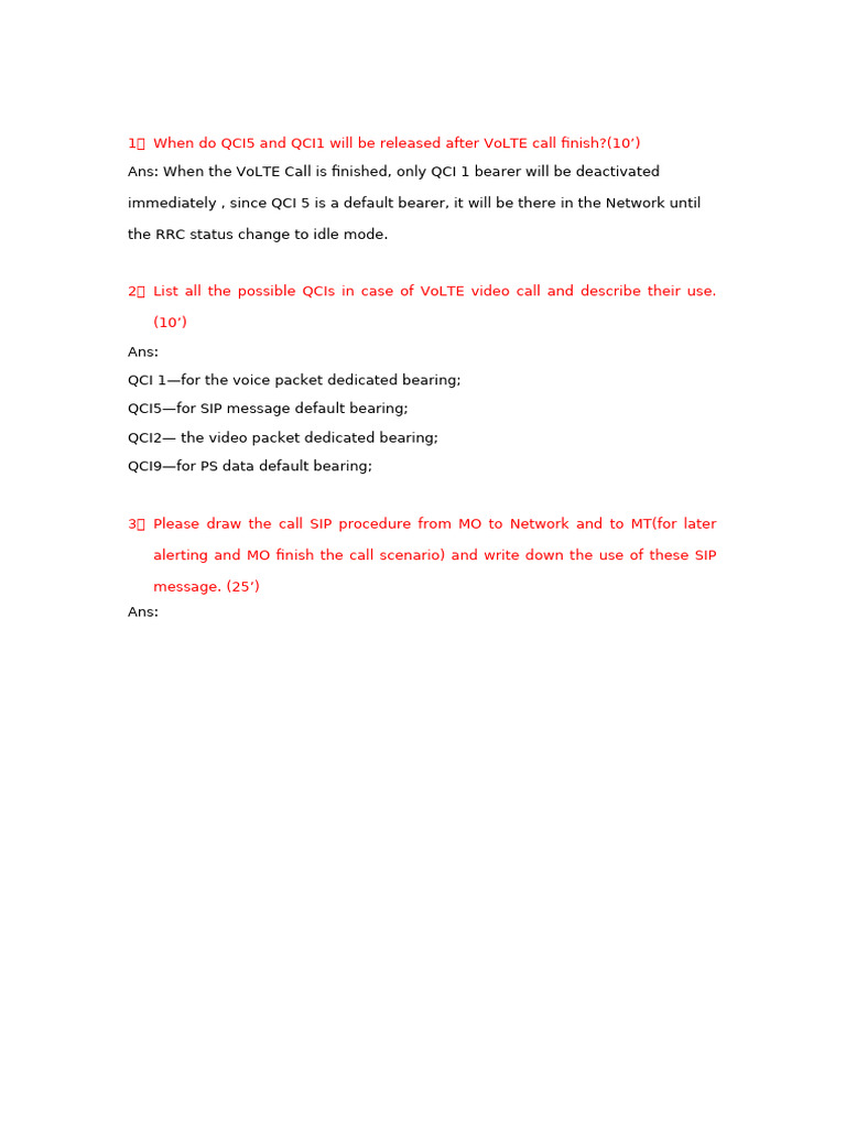 VoLTE Interview - (Including Answer) | PDF | Session Initiation Protocol | Computer Science