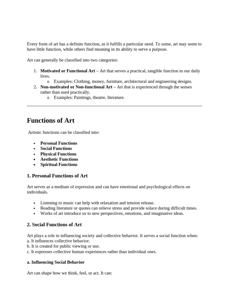 Functions and Philosophies of Art | PDF | Aesthetics | Representation ...