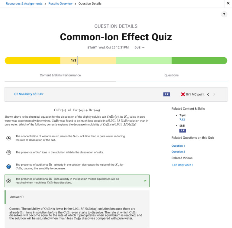 AP Chemistry Common-Ion Effect Quiz Report Details | PDF | Solubility ...