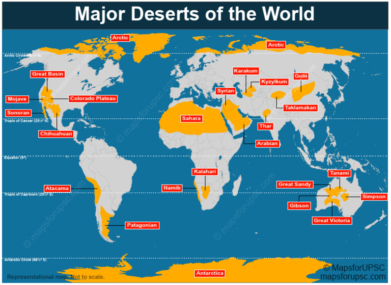 Major Deserts of the World Map | PDF | Earth Sciences | Biogeography