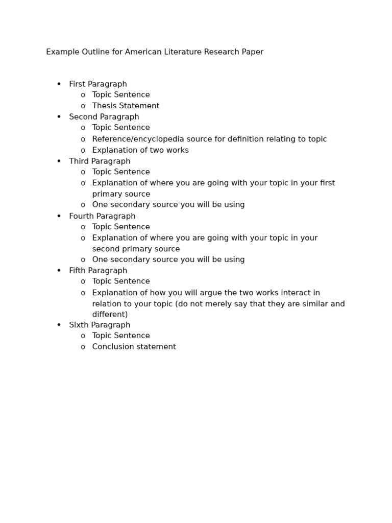 Example Outline For American Literature Research Paper | PDF