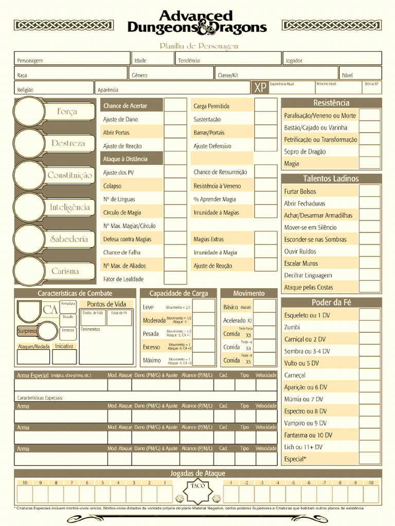 AD D 2ed Ficha Editavel | PDF