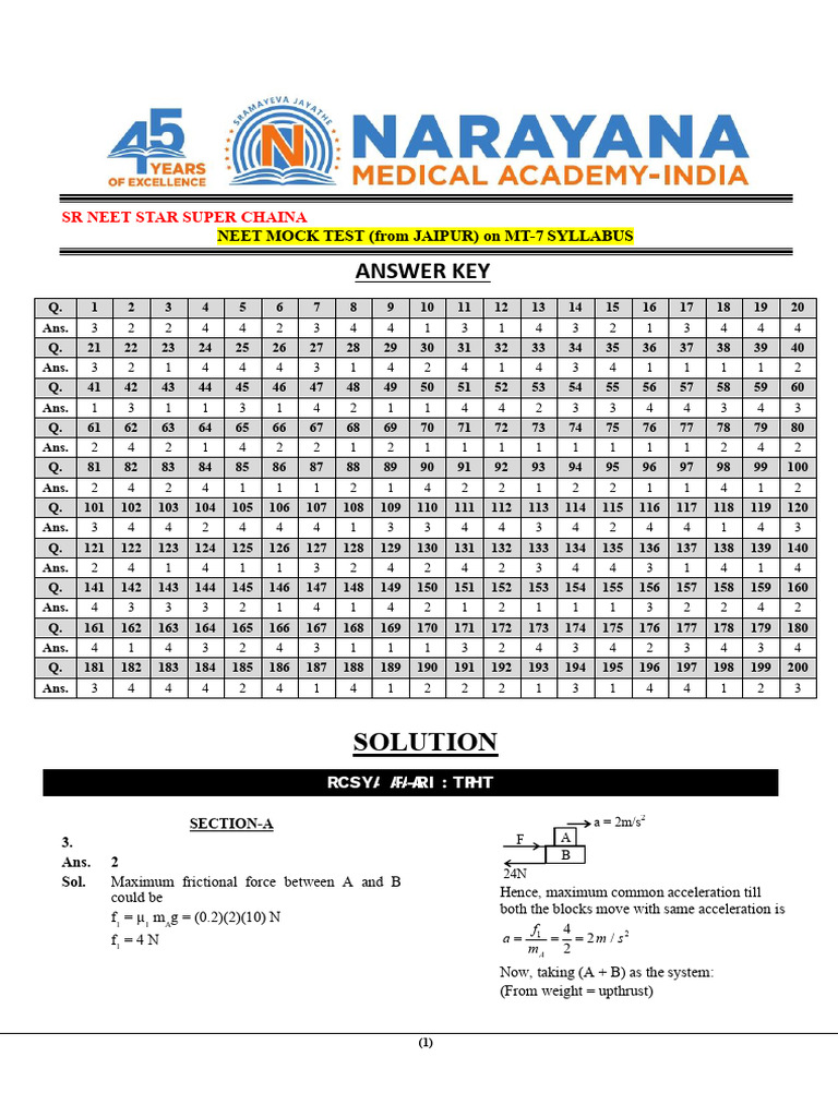 Sr Neet Star Super Chaina Phase-ii_neet Mock Test (Jaipur) on Mt-7 Key ...