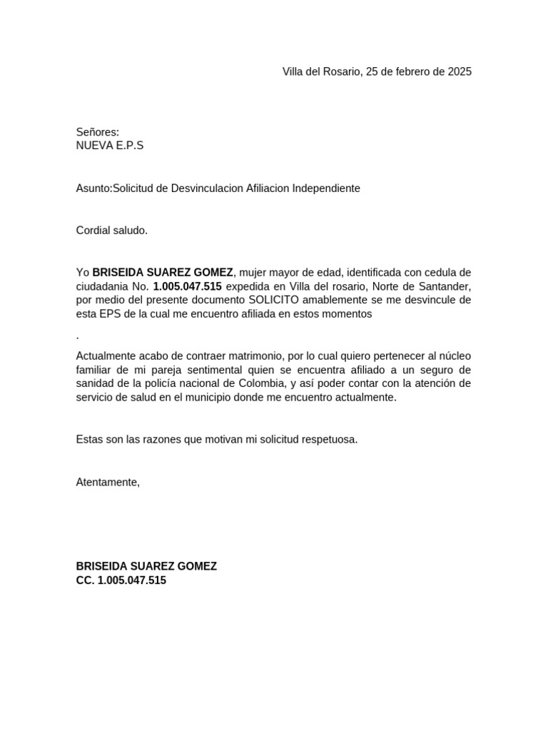 Carta de Retiro de Eps | PDF