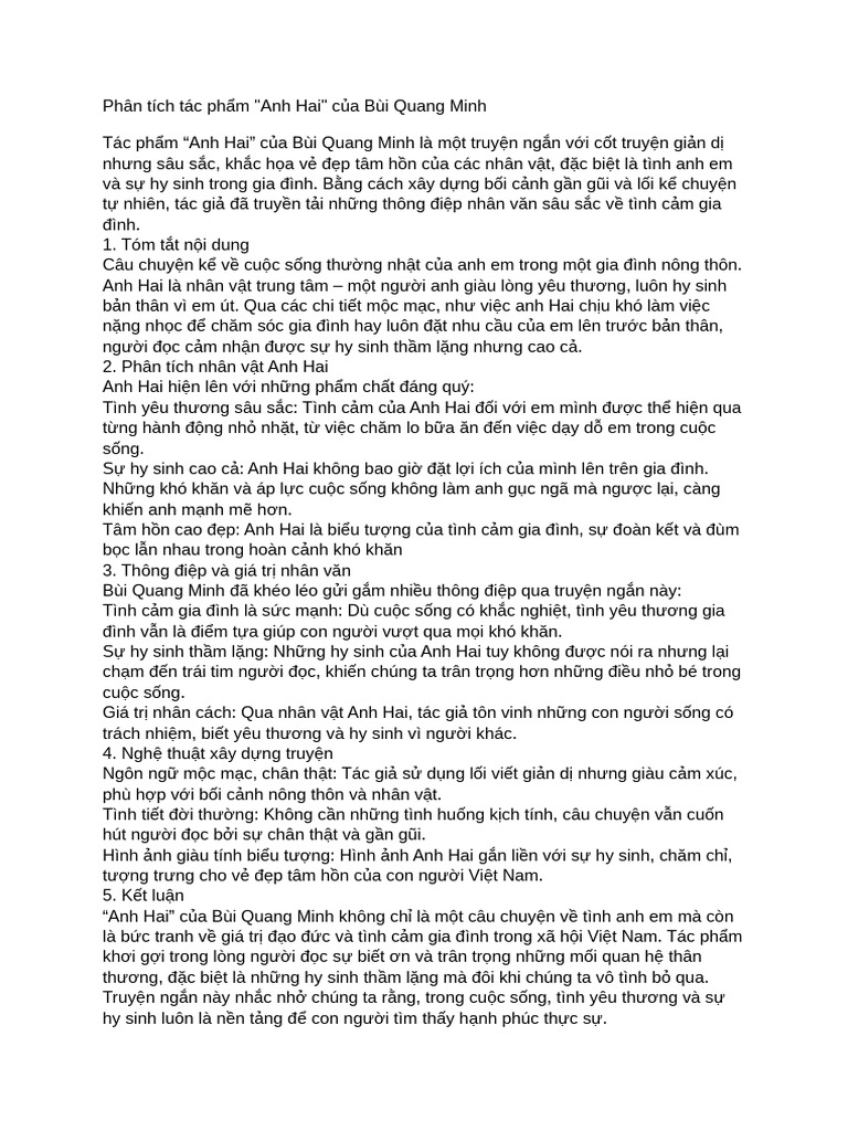 dàn ý tác phẩm anh hai | PDF