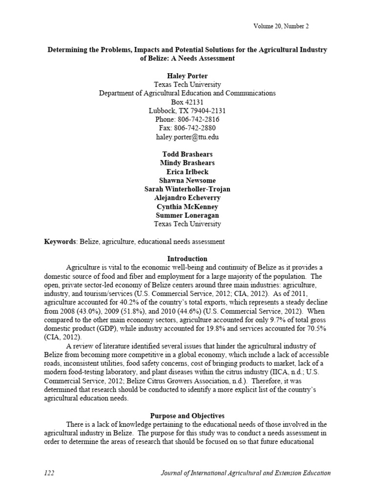 Porter. 2013. Problem, impacts, solutions, agricultural industry, Belize, needs assessment | PDF ...