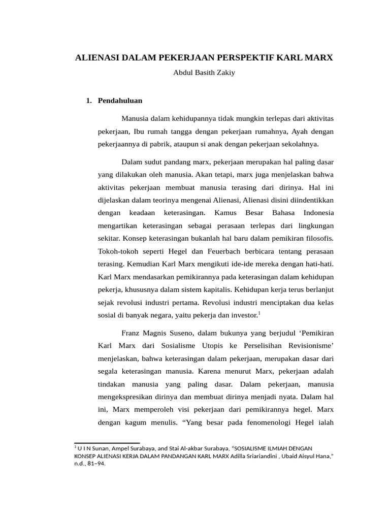 Alienasi Dalam Pekerjaan Perspektif Karl Marx | PDF Alienasi Dalam Pekerjaan Perspektif Karl Marx | PDF