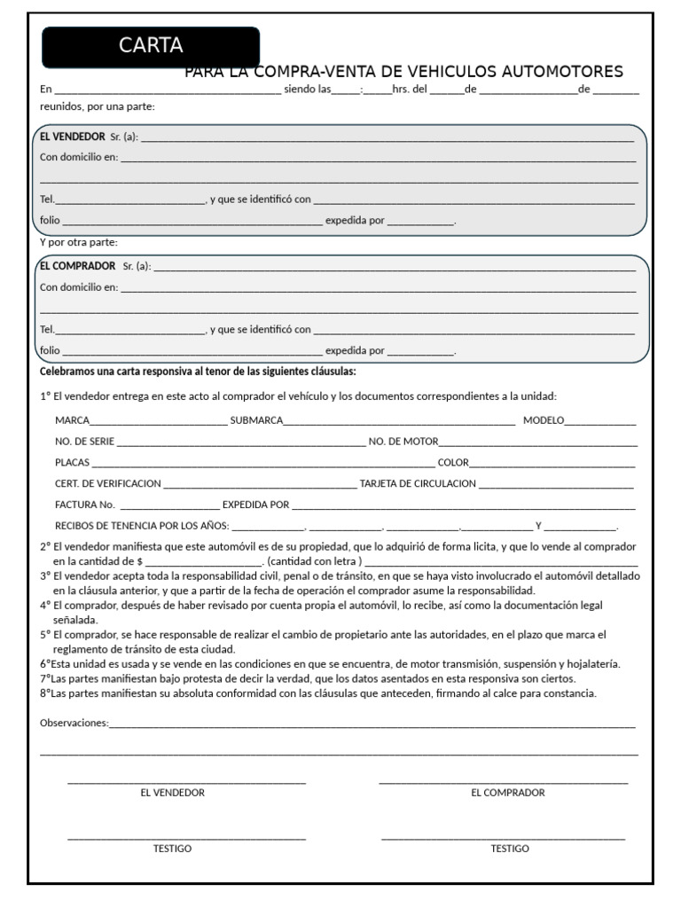 Formato CARTA Responsiva Vehiculo | PDF