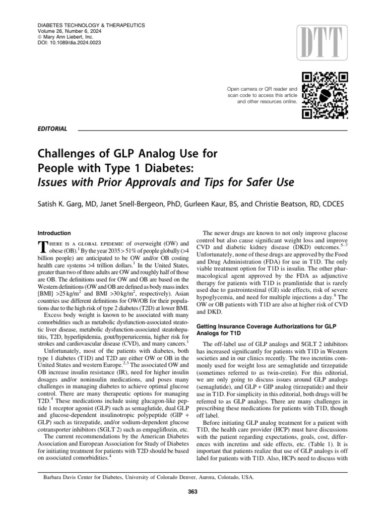 Challenges of GLP Analog Use For People With Type 1 Diabetes Issues ...
