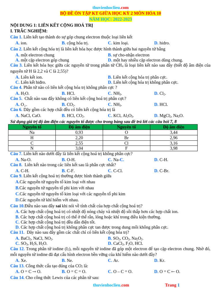 Bo de Minh Hoa Hoa 10 CTST Giua HK2 | PDF