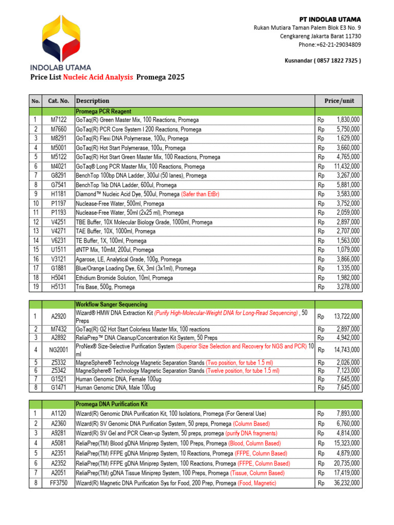 Pricelist Genomik Promega 2025 - Indolab Utama | PDF | Reverse ...
