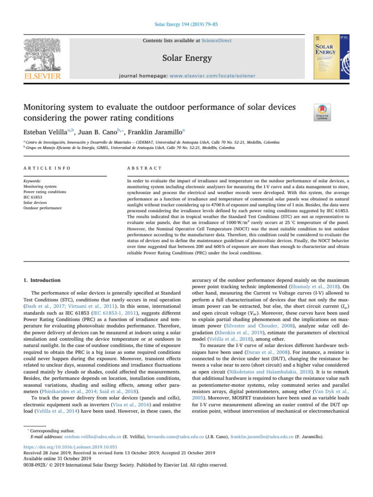 Monitoring System To Evaluate The Outdoor Performance of Solar Devices ...