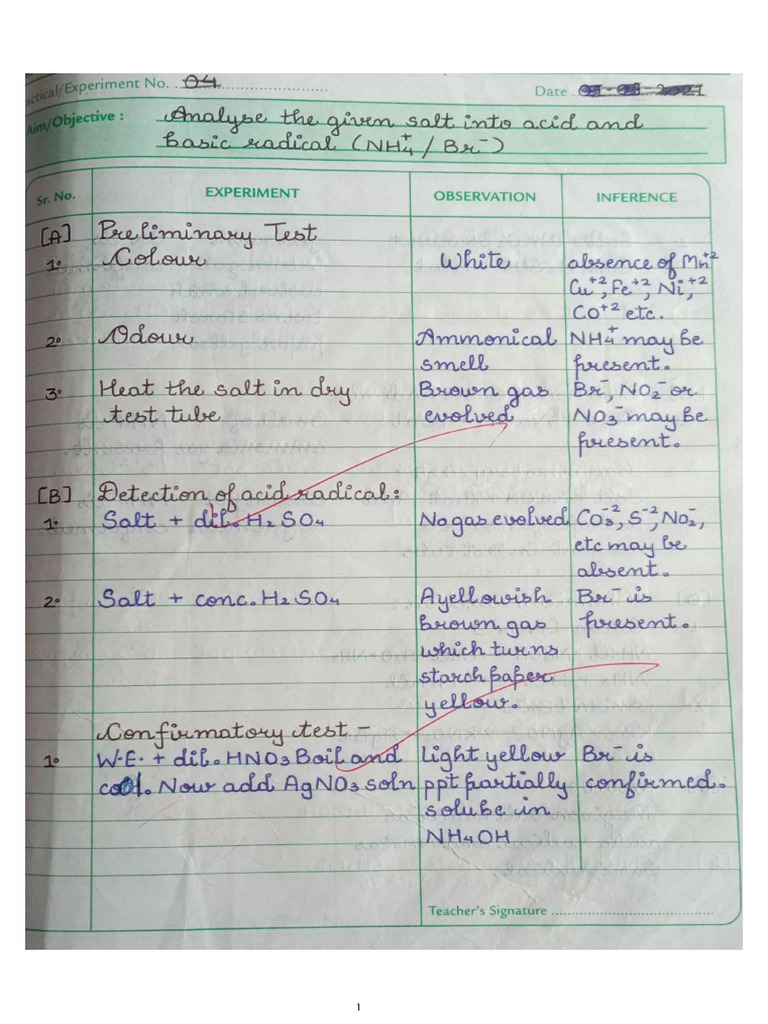 Class 11th Salt Analysis 1 | PDF